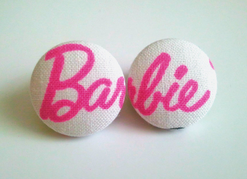 Barbie Pink And White Button Earrings on Luulla